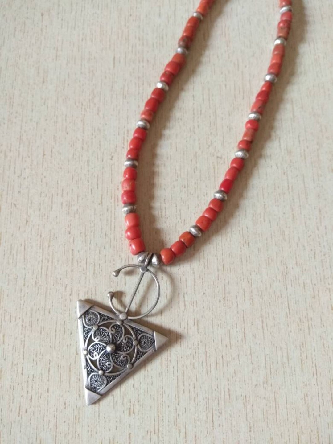 Antique Silver Berber Necklace From Morocco With Old Coral Beads and ...