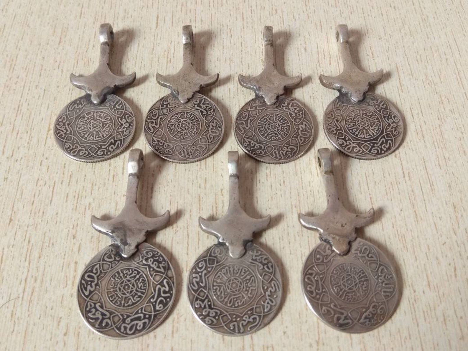 Set of 7 Antique Silver Berber Coins Pendants From Morocco - Etsy