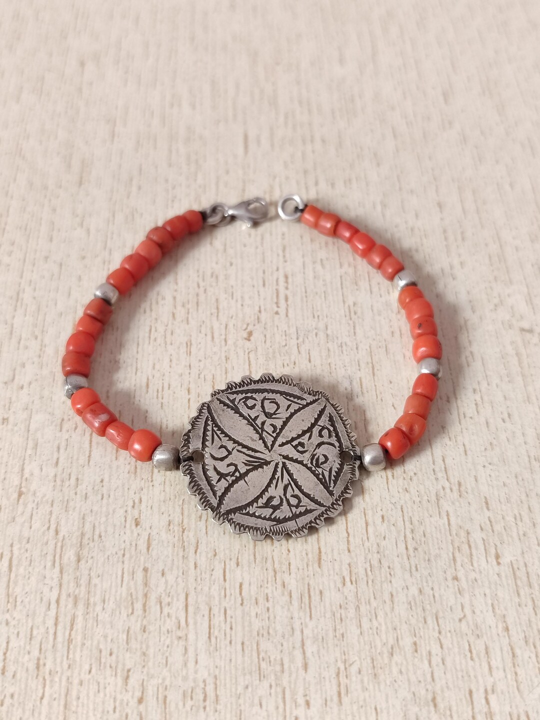 Antique Silver Berber Bracelet From Morocco With Old Coral Beads ...