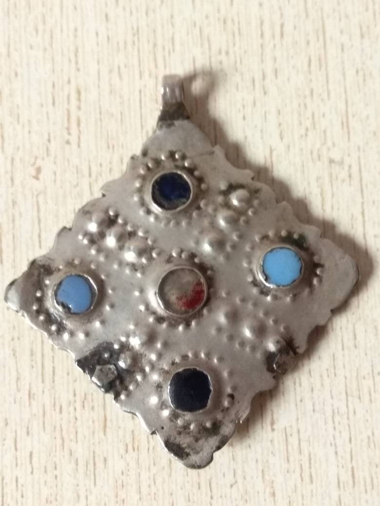 Antique Rare Silver Berber Pendant With Granulats and Glass - Etsy