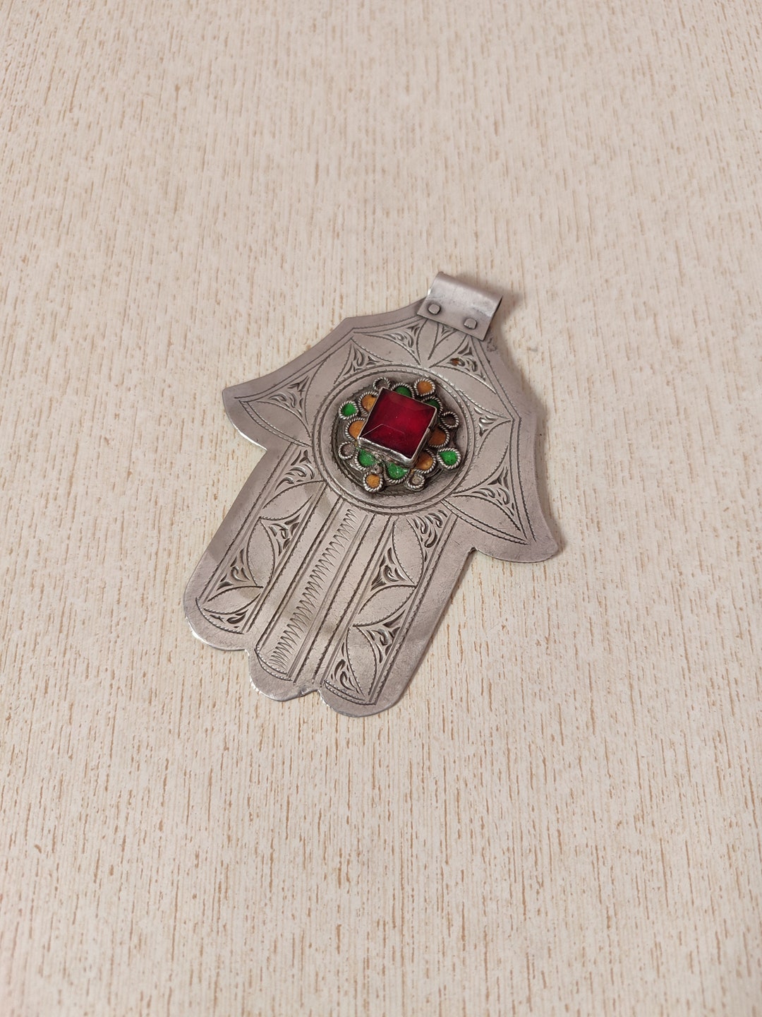 Antique Silver Berber Khamsa Pendant: Moroccan Enamel Glass Amulet - Etsy
