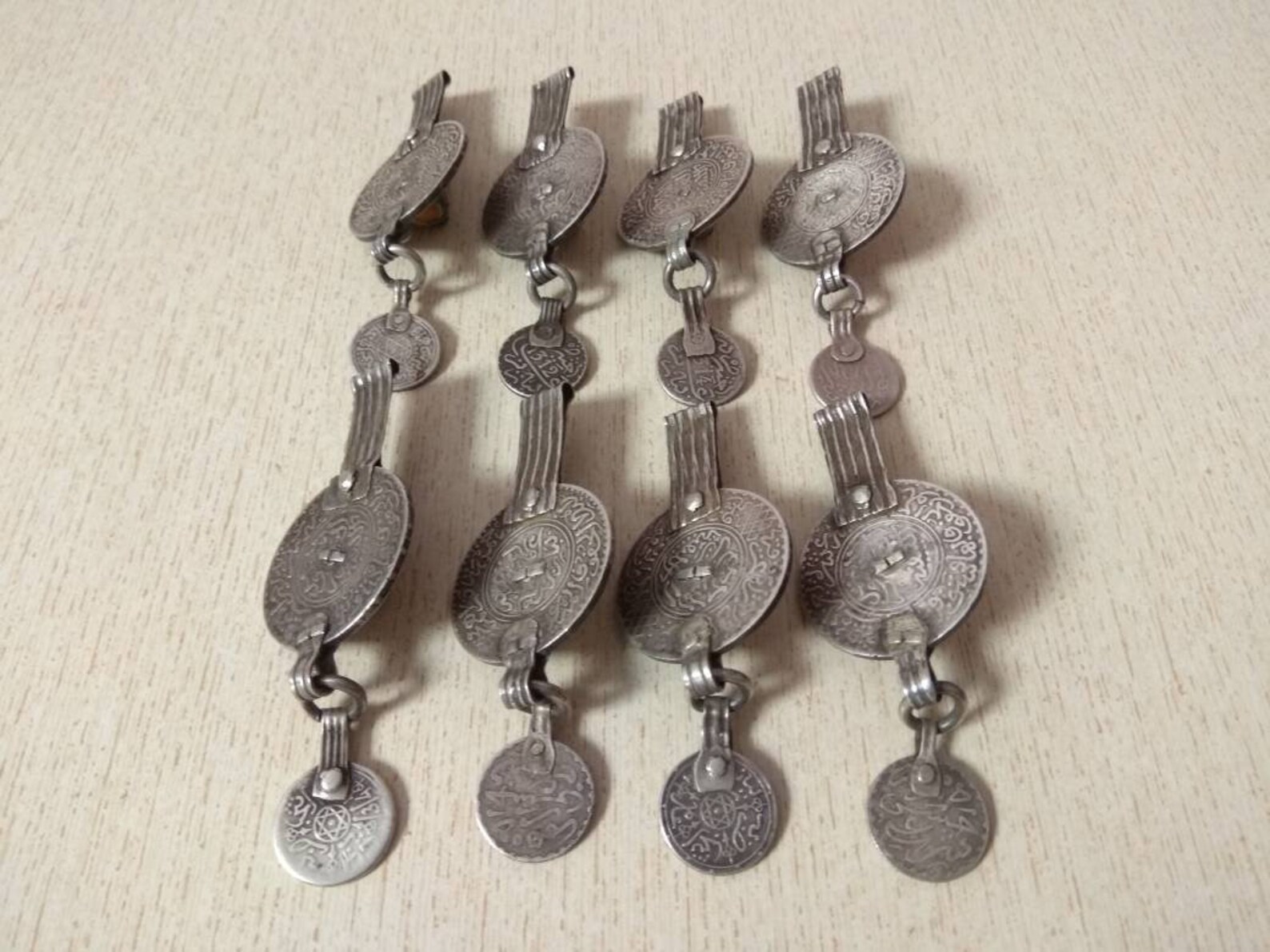 Set of 8 Antique Silver Berber Coins Pendants From Morocco With Enamel ...