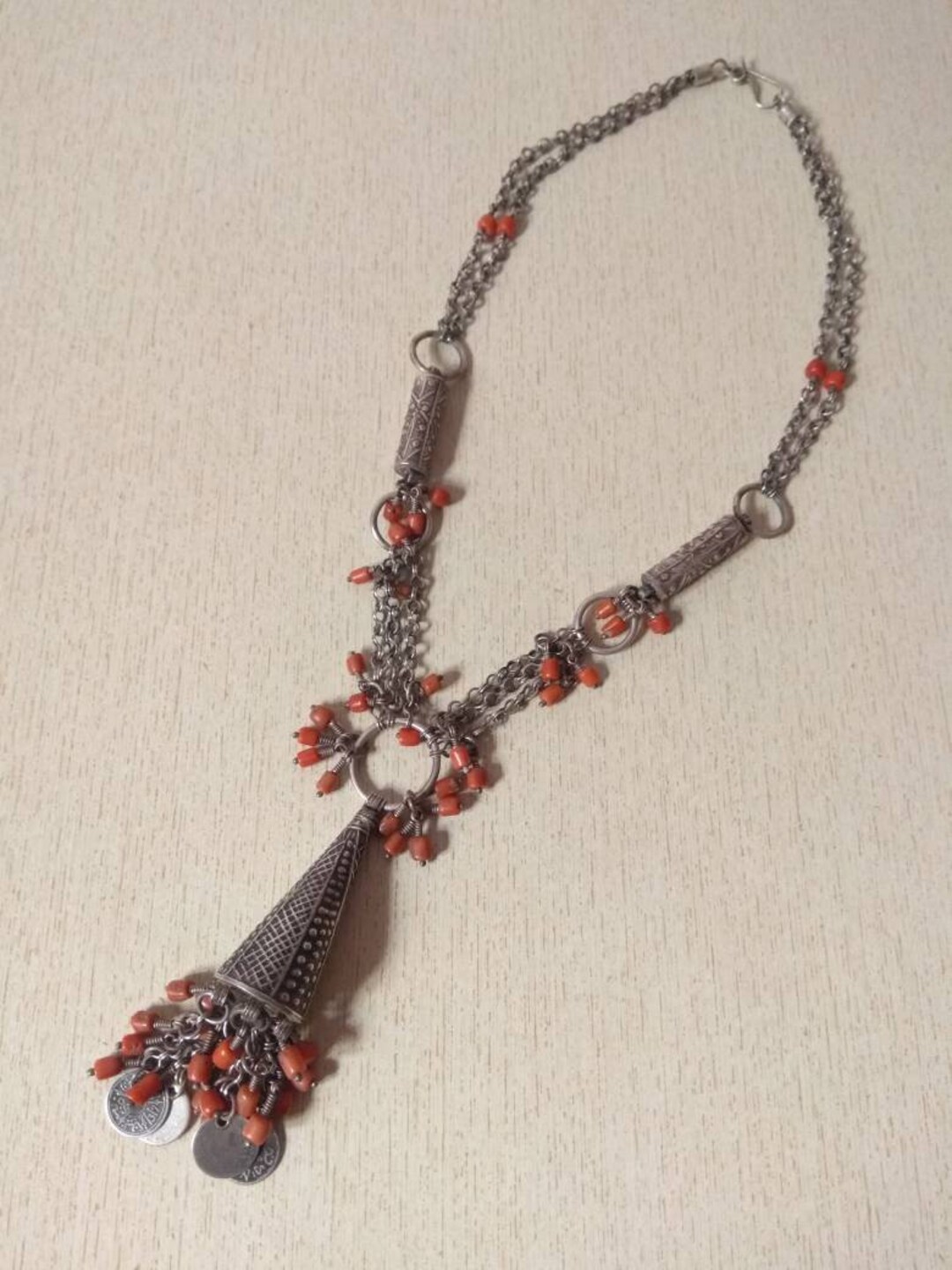 Moroccan Silver Berber Necklace From Morocco With Old Coral Beads ...