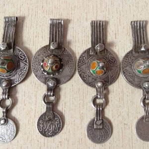 Set of 8 Antique Silver Berber Coins Pendants From Morocco With Enamel ...