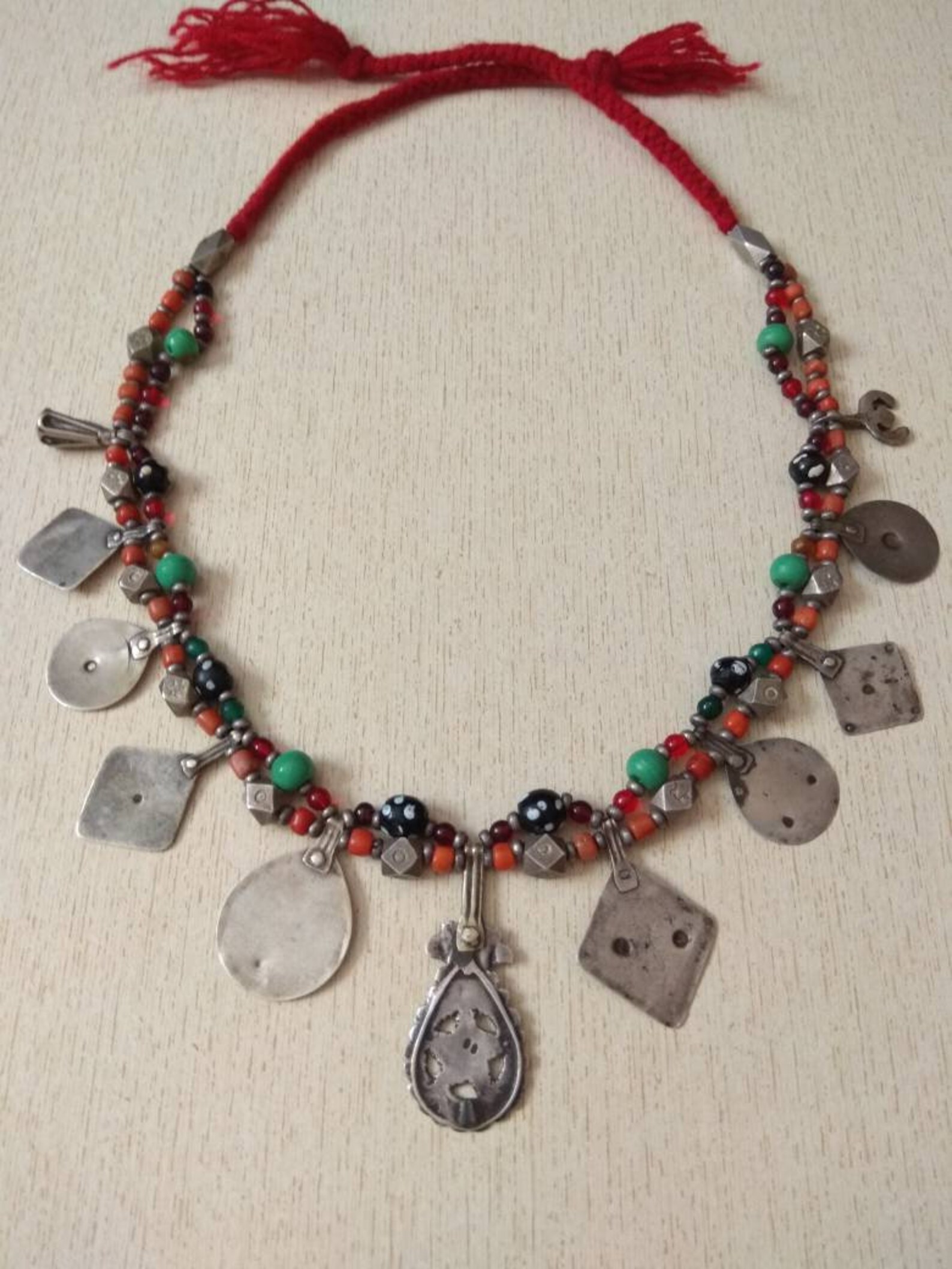 Antique Berber Necklace From Morocco With Berber Pendants, Old Coral ...