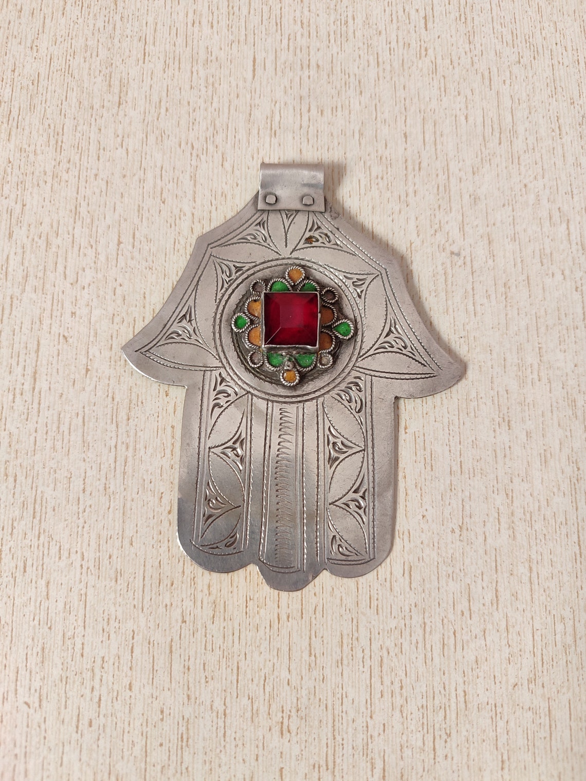 Antique Silver Berber Khamsa Pendant: Moroccan Enamel Glass Amulet - Etsy