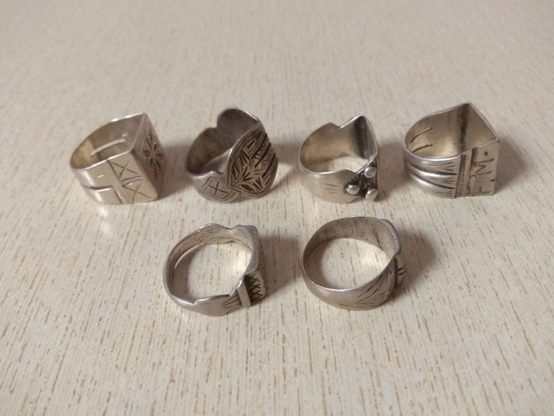 Set of 6 Antique Silver Saharian Rings From Morocco, Saharian Rings ...