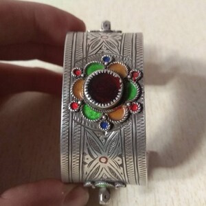 Moroccan Silver Berber Bracelet From With Enamel and Glass, Ethnic ...