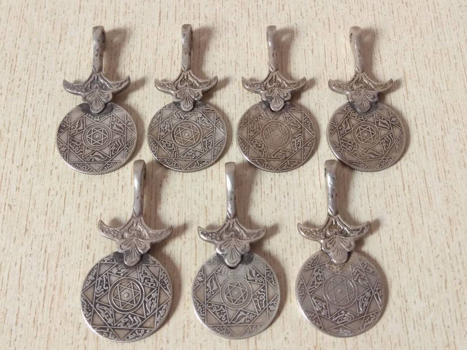 Set of 7 Antique Silver Berber Coins Pendants From Morocco - Etsy
