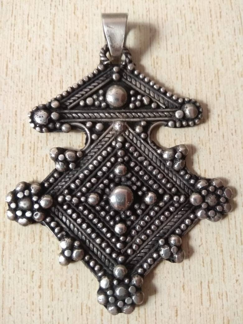 Antique Silver Cross Pendant From Southern Morocco With Granulats ...