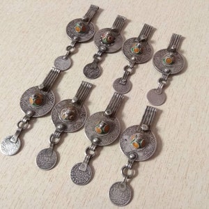 Set of 8 Antique Silver Berber Coins Pendants From Morocco With Enamel ...