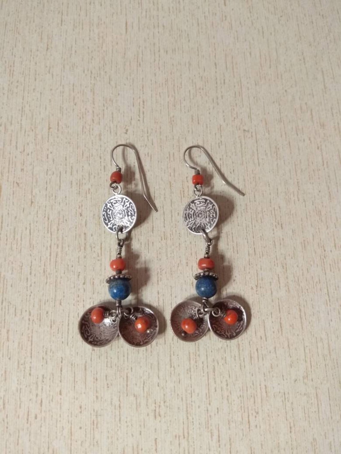Moroccan Silver Berber Earrings With Coins and Old Coral and - Etsy