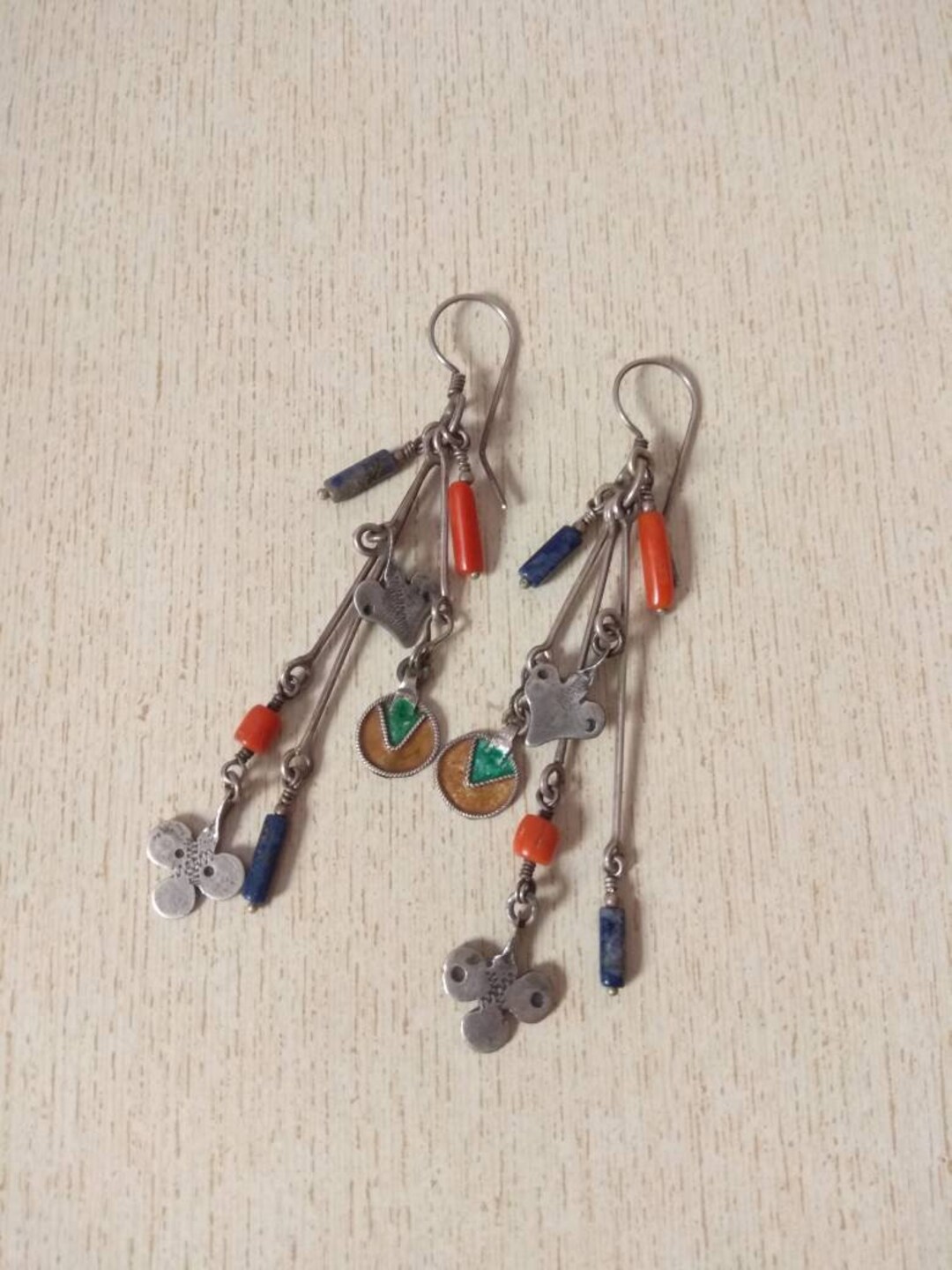 Moroccan Silver Berber Earrings, With Old Coral and Natural Lapis ...