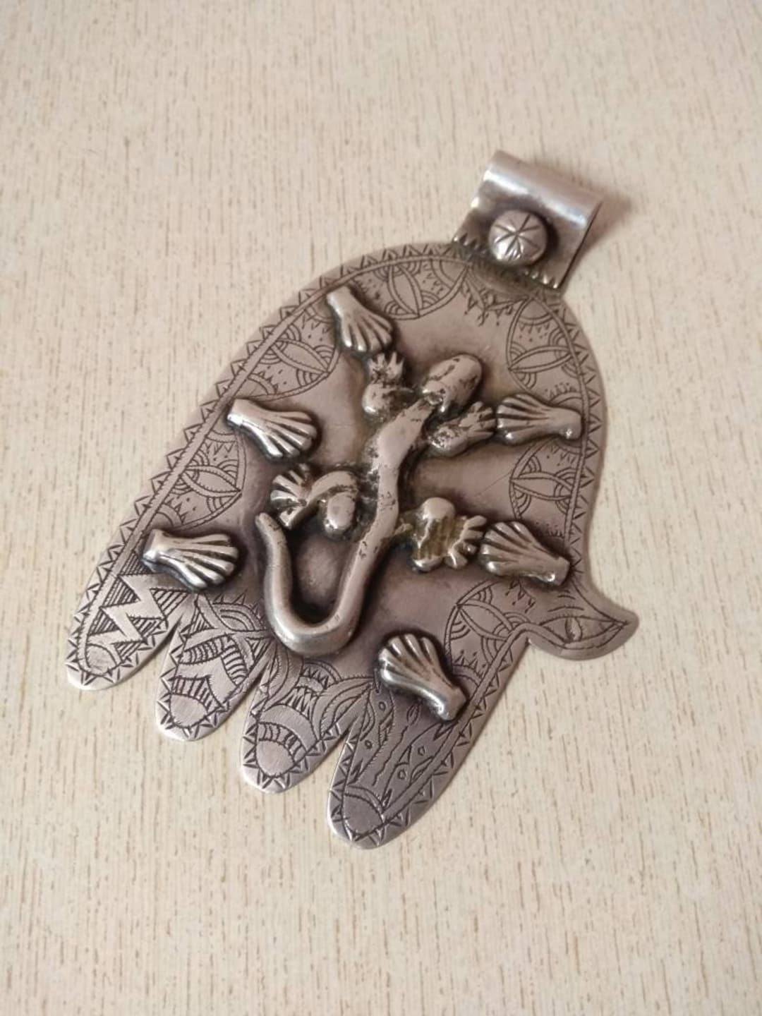 Moroccan Silver Berber Khamsa Pendant: Salamander Amulet - Etsy