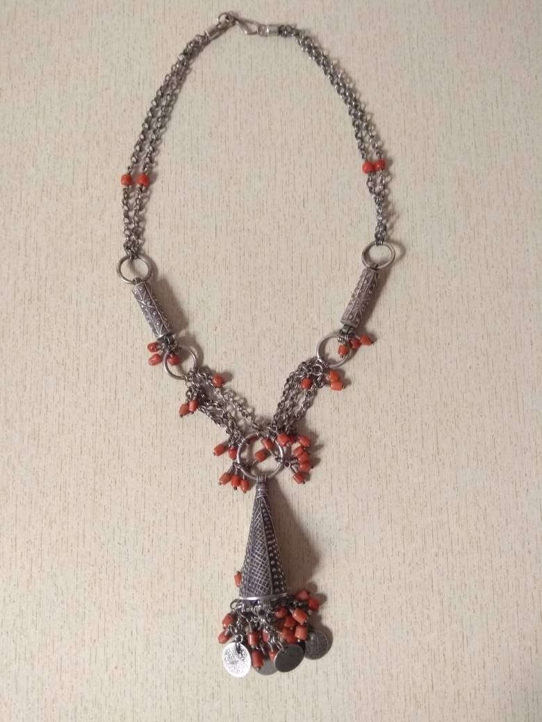 Moroccan Silver Berber Necklace From Morocco With Old Coral - Etsy