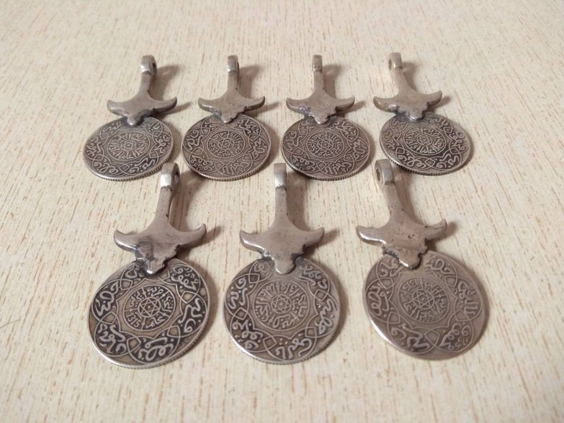 Set of 7 Antique Silver Berber Coins Pendants From Morocco | Etsy