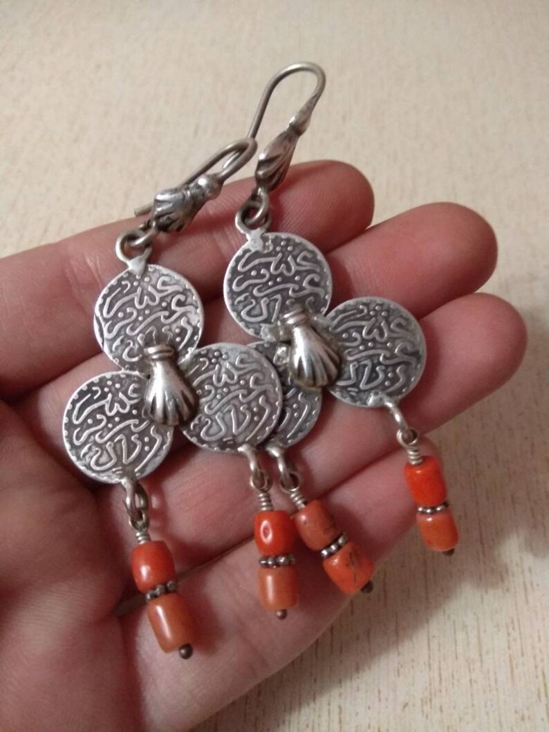 Silver Berber Earrings From Morocco With Silver Coins and Old - Etsy