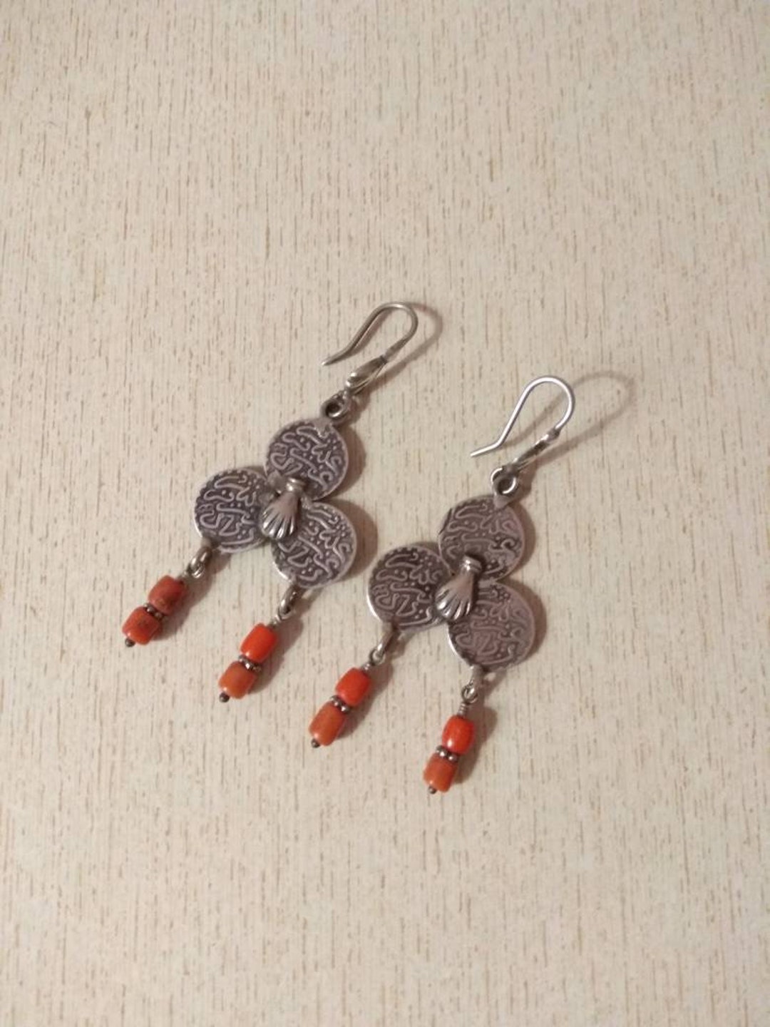 Silver Berber Earrings From Morocco With Silver Coins and Old Coral ...