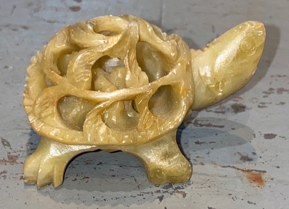 Comes in a Chinese Wood Box Vintage Hand Carved Light Green Soapstone ...