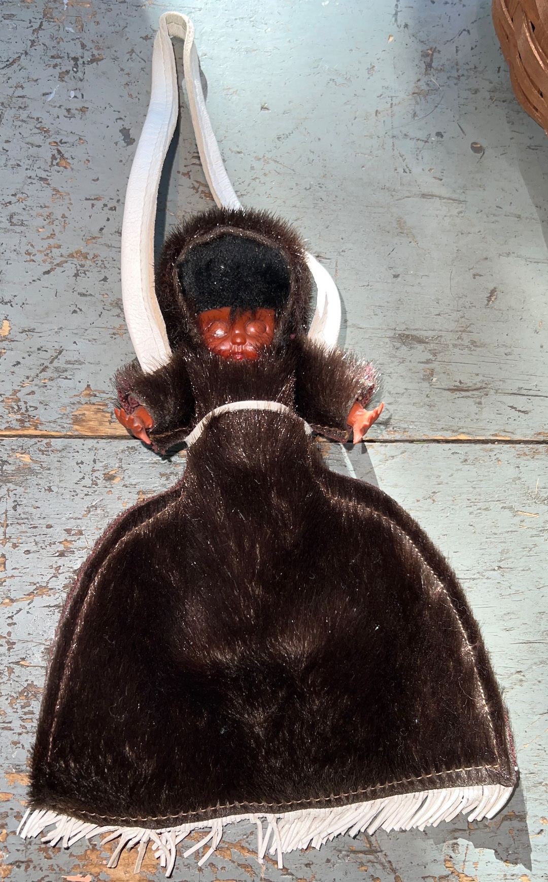 Lovely Vintage Inuit Doll Child’s Handbag in Faux Seal Fur With Baby in ...