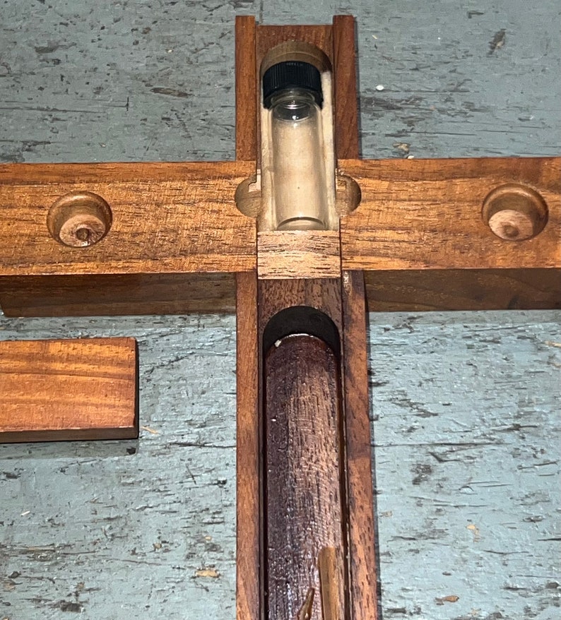 Vintage Wood & Brass Catholic Crucifix With Holy Water Bottle With ...