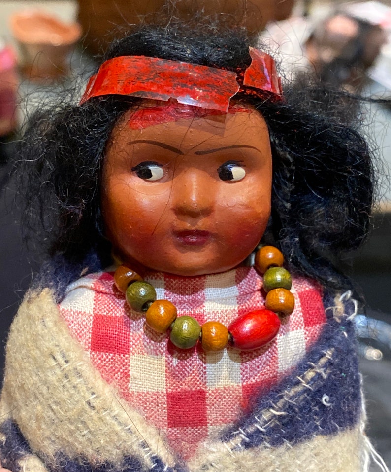 Two Darling Antique Little Native American Indian Skookum Dolls Bully ...