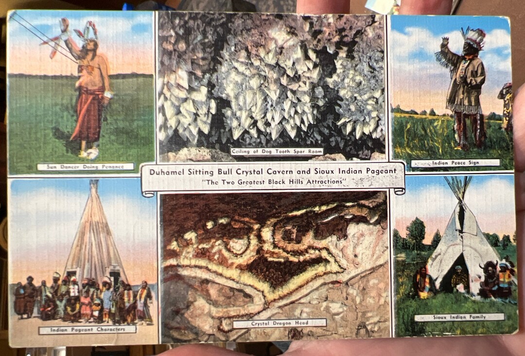 Beautiful Antique Linen Postcard of Duhamel Sitting Bull Crystal Cavern ...