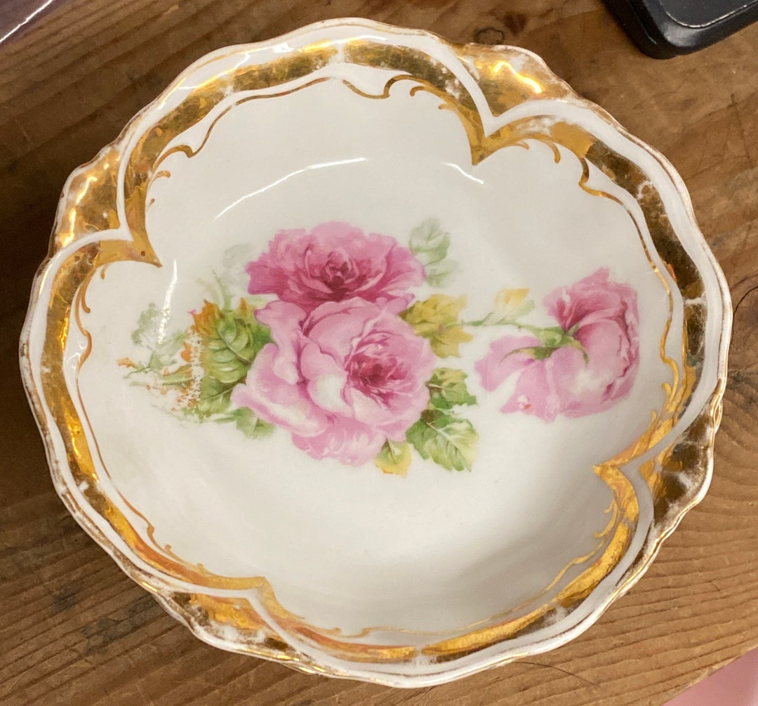 Gorgeous Set of 4 Antique Victorian Pink Roses CT Germany Berry Dessert ...