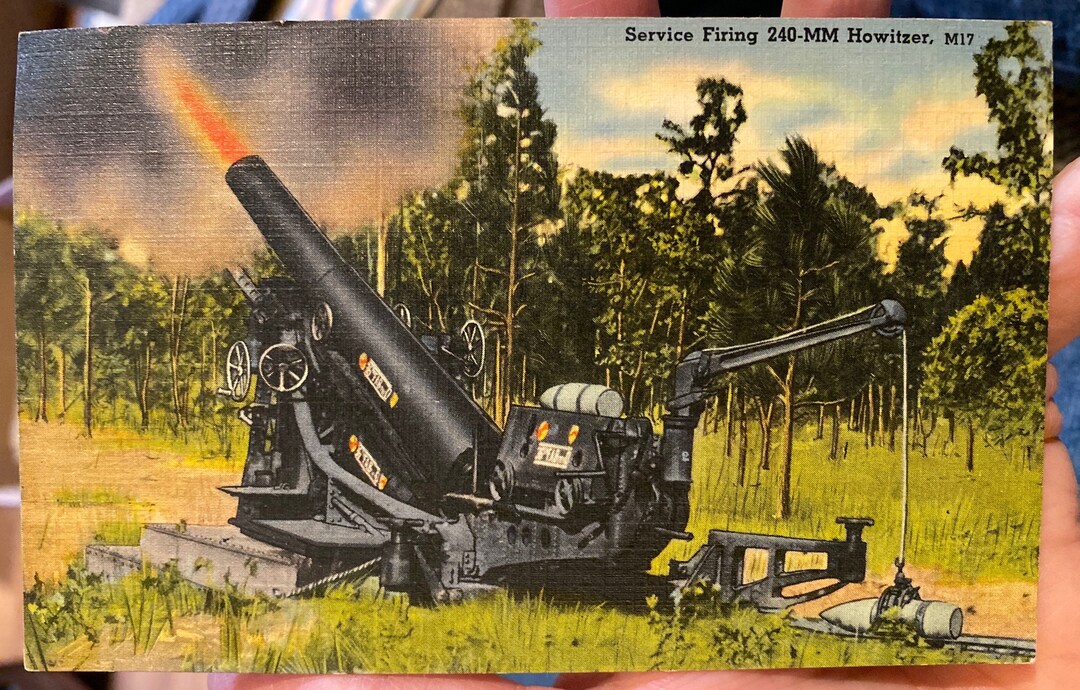 Badass Antique Linen Postcard of Service Firing 240-MM Howitzer, WWII ...