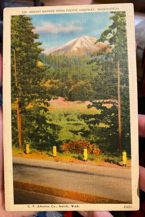Antique Linen Colorized Postcard of Mount Rainier From Pacific | Etsy