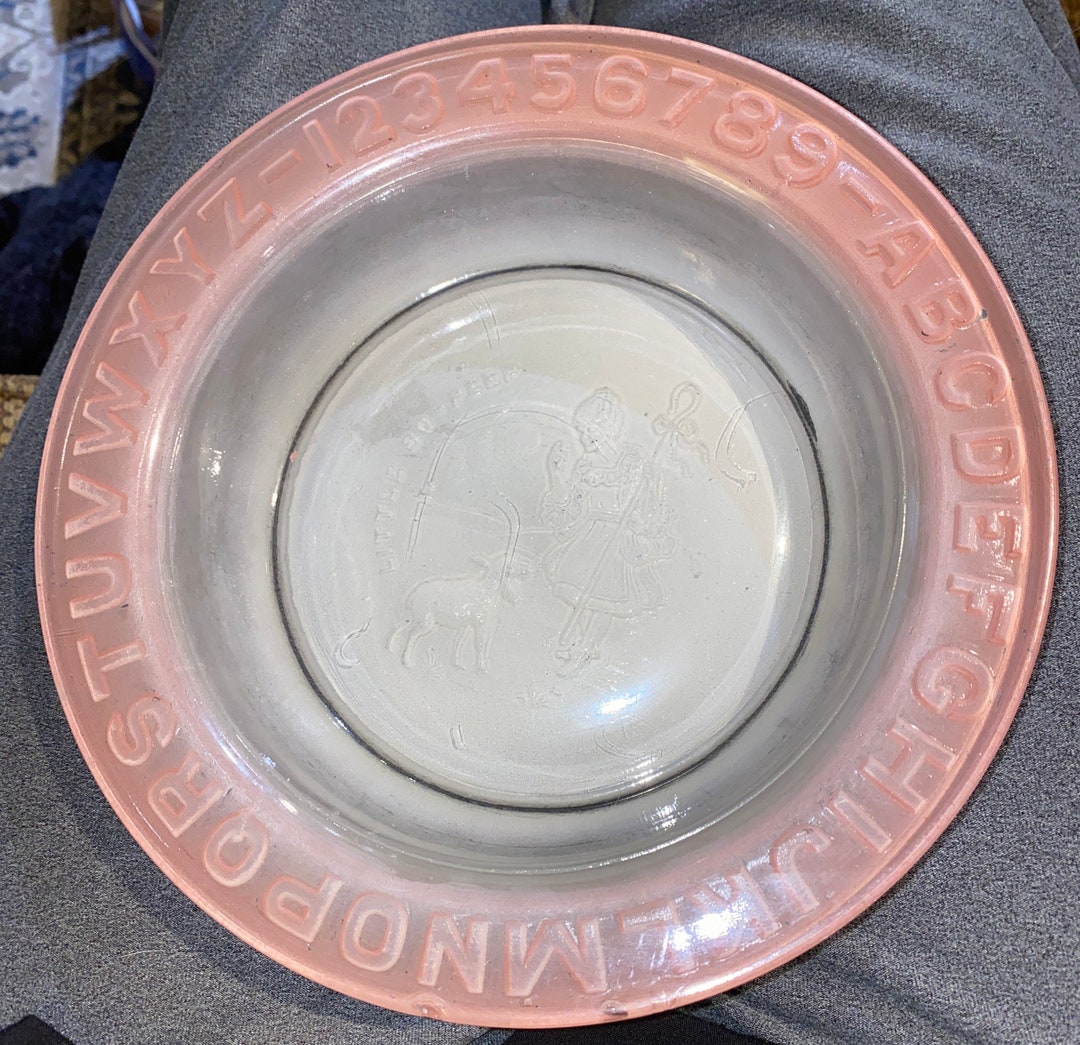 Stunning Antique Little Bo Peep Glass Baby Plate With Reverse Embossing ...