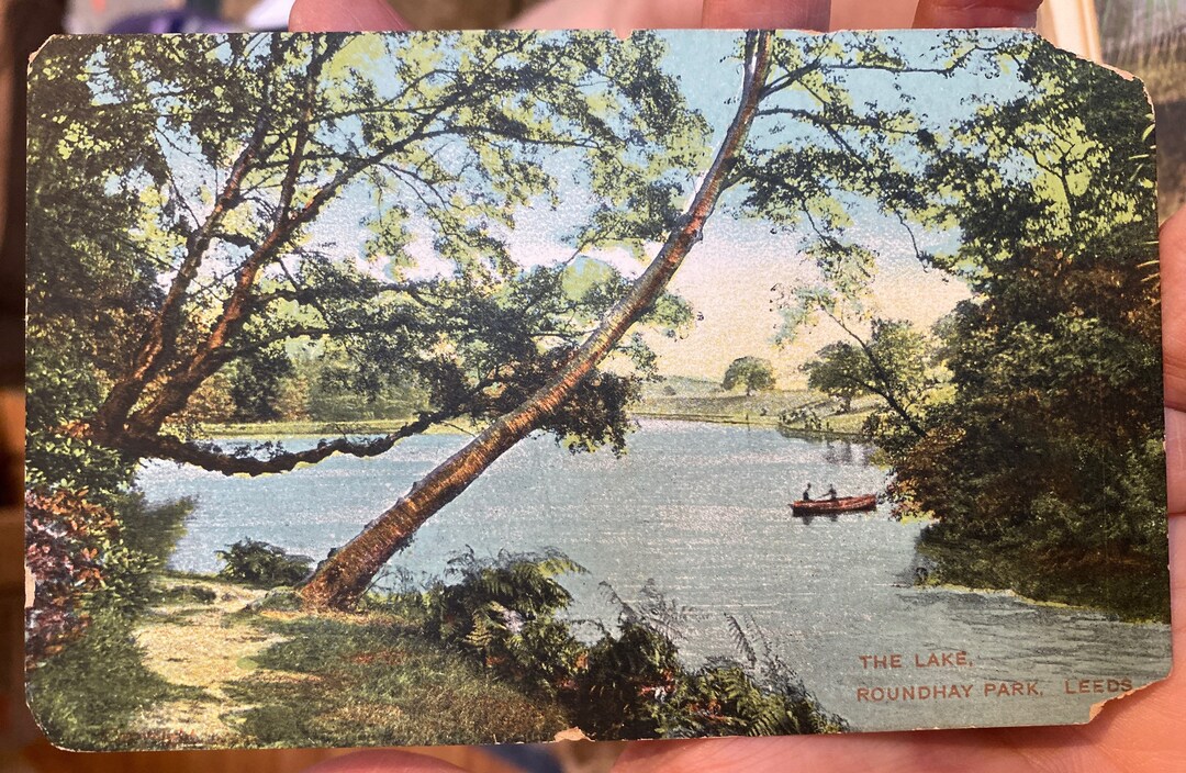Antique Colorized Postcard of the Lake at Roundhay Park in Leeds ...