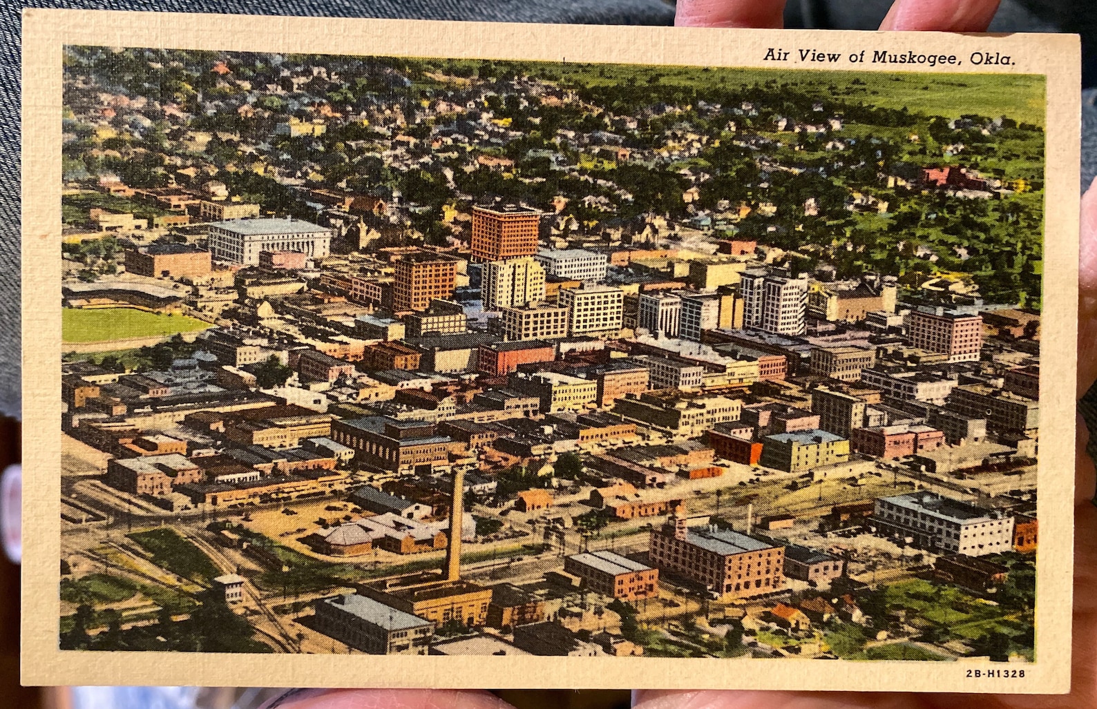 Lovely Antique Linen Postcard Airview of Downtown Muskogee - Etsy