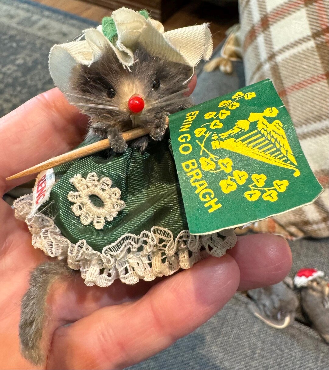 Adorable Vintage Original Fur Toys West Germany Green Dress Woman Mouse ...