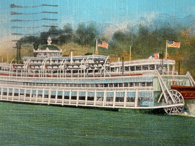 Badass Old Colorized Antique Postcard of Excursion Steamer - Etsy