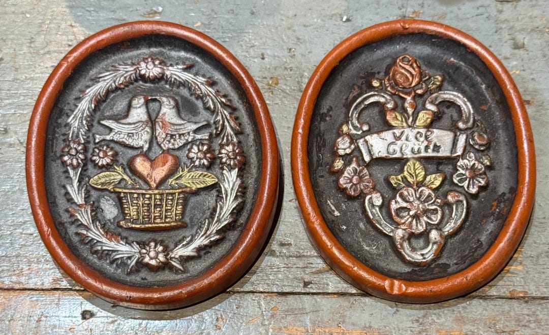 Very Cool Vintage Folk Art German Wax Sculpture Wall Hangings With ...