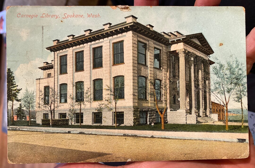 Beautiful Antique Colorized Postcard of Carnegie Library in Spokane ...