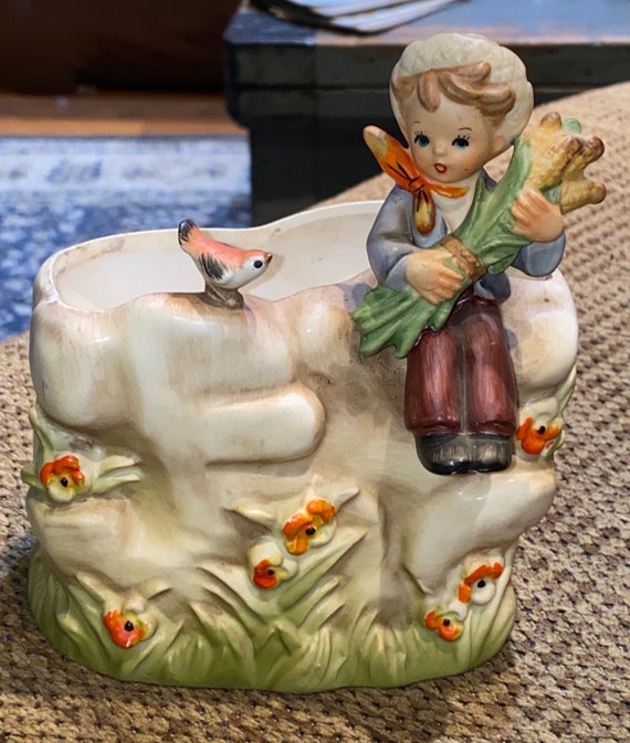 Inarco Japan 1961 Little Boy and Bird Vintage Planter | Etsy