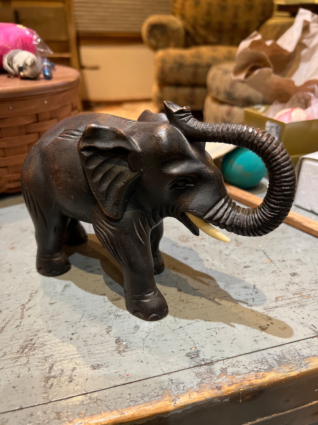 Cool Handcarved Wooden African Elephant With Plastic Tusks - Etsy