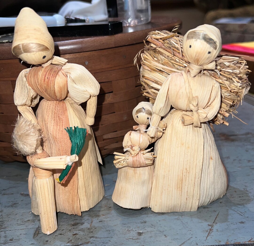 Cute Pair of 2 Vintage Corn Husk Mom Dolls With Girl & Boy Children - Etsy