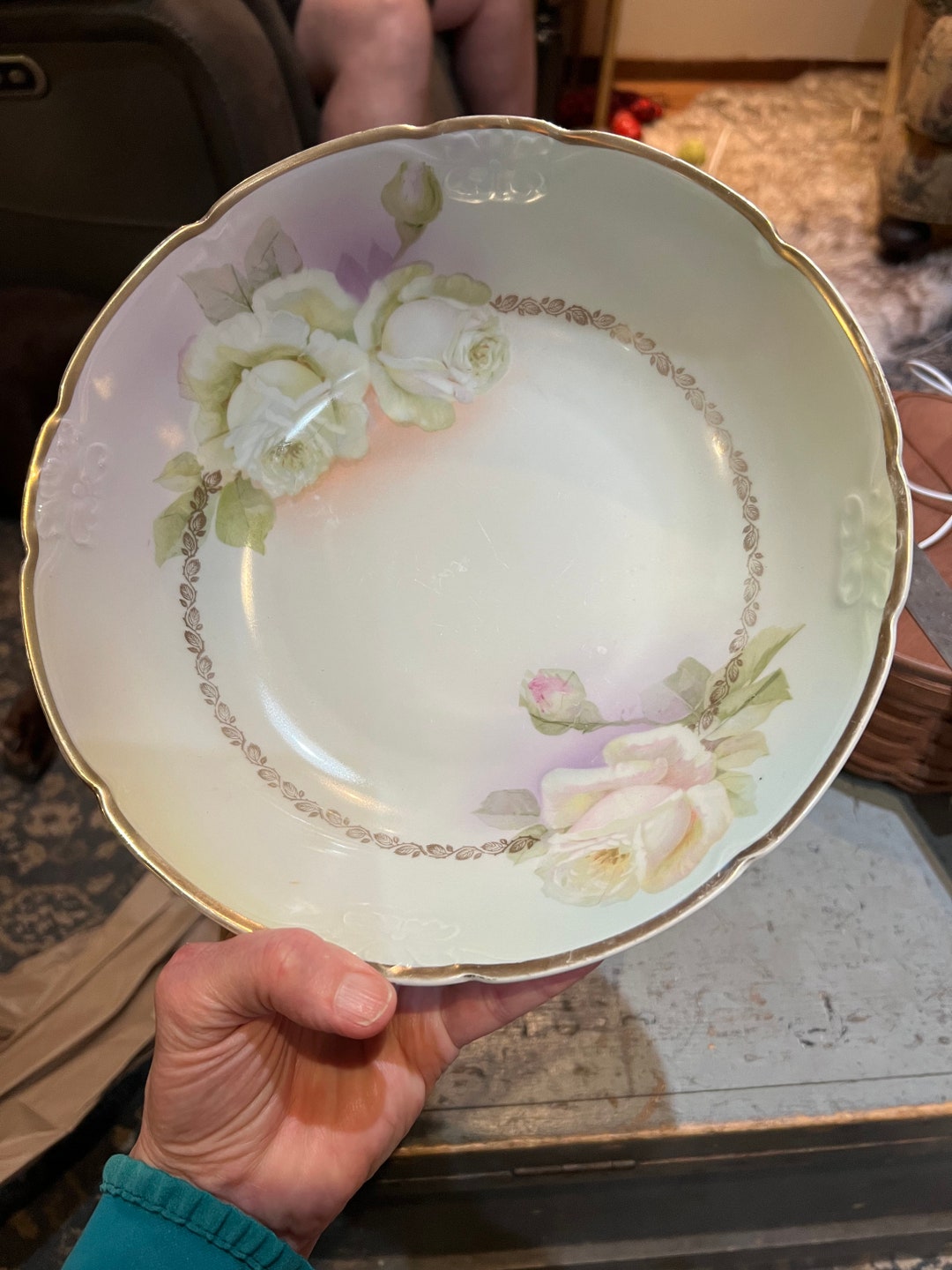 Beautiful Antique 10” Victorian Bowl With Peach & White Rose Flowers - Etsy
