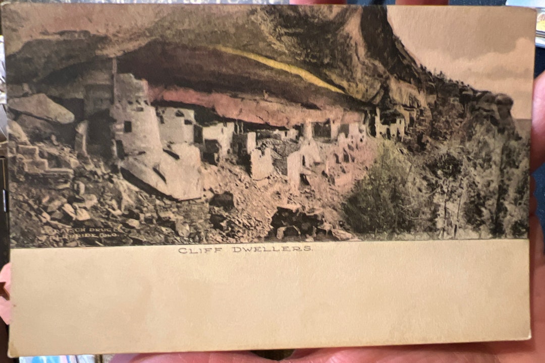 Beautiful Antique Colorized Postcard of Cliff Dwellers in Telluride ...