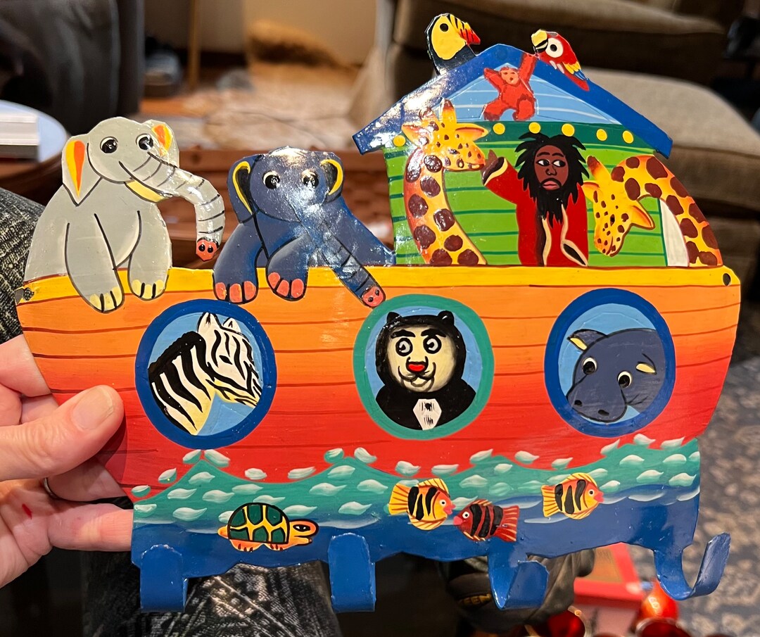 Darling Handpainted Noah’s Ark Wall Decor With 4 Hooks Folk Art - Etsy