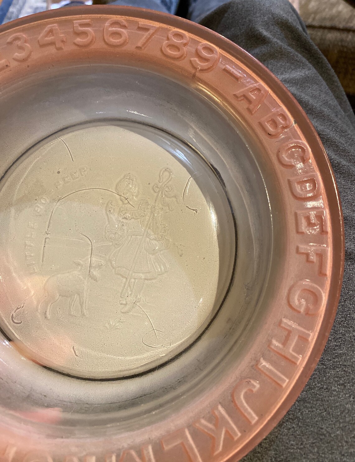 Stunning Antique Little Bo Peep Glass Baby Plate With Reverse Embossing ...