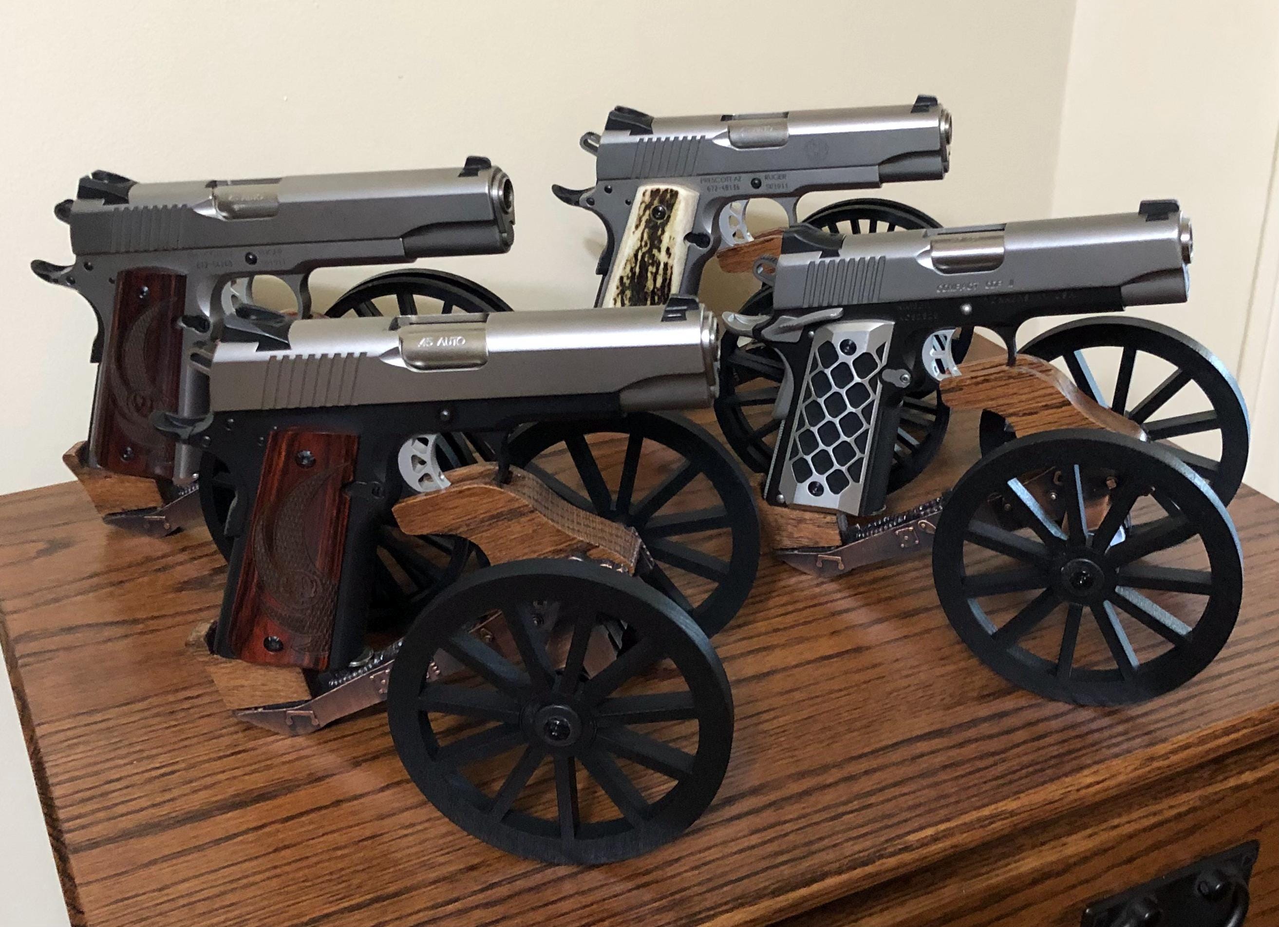 1911 Hand Cannon Display Stand With 4.5 Diameter Wood Wheels - Etsy