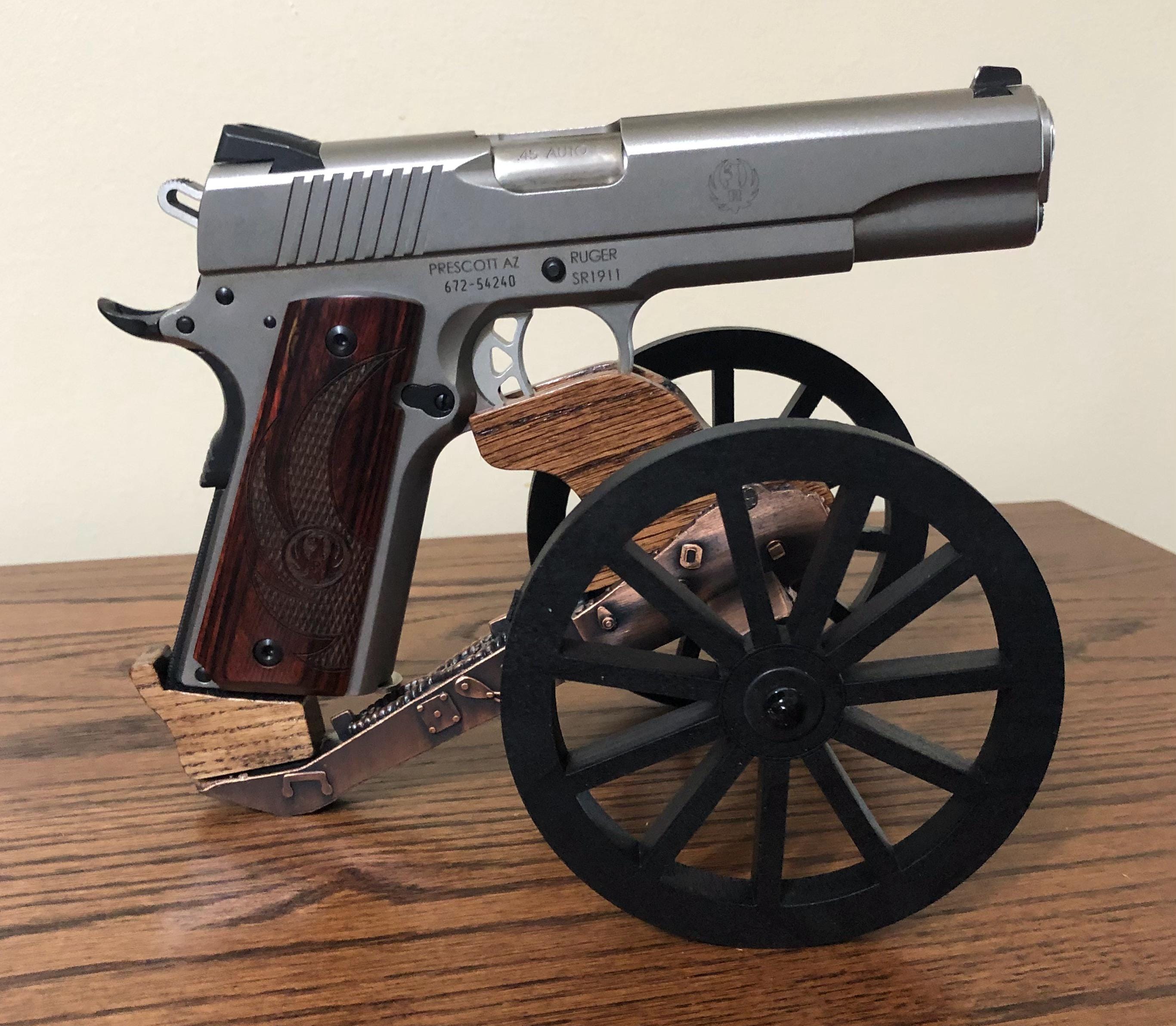 1911 Hand Cannon Display Stand With 4.5 Diameter Wood Wheels - Etsy