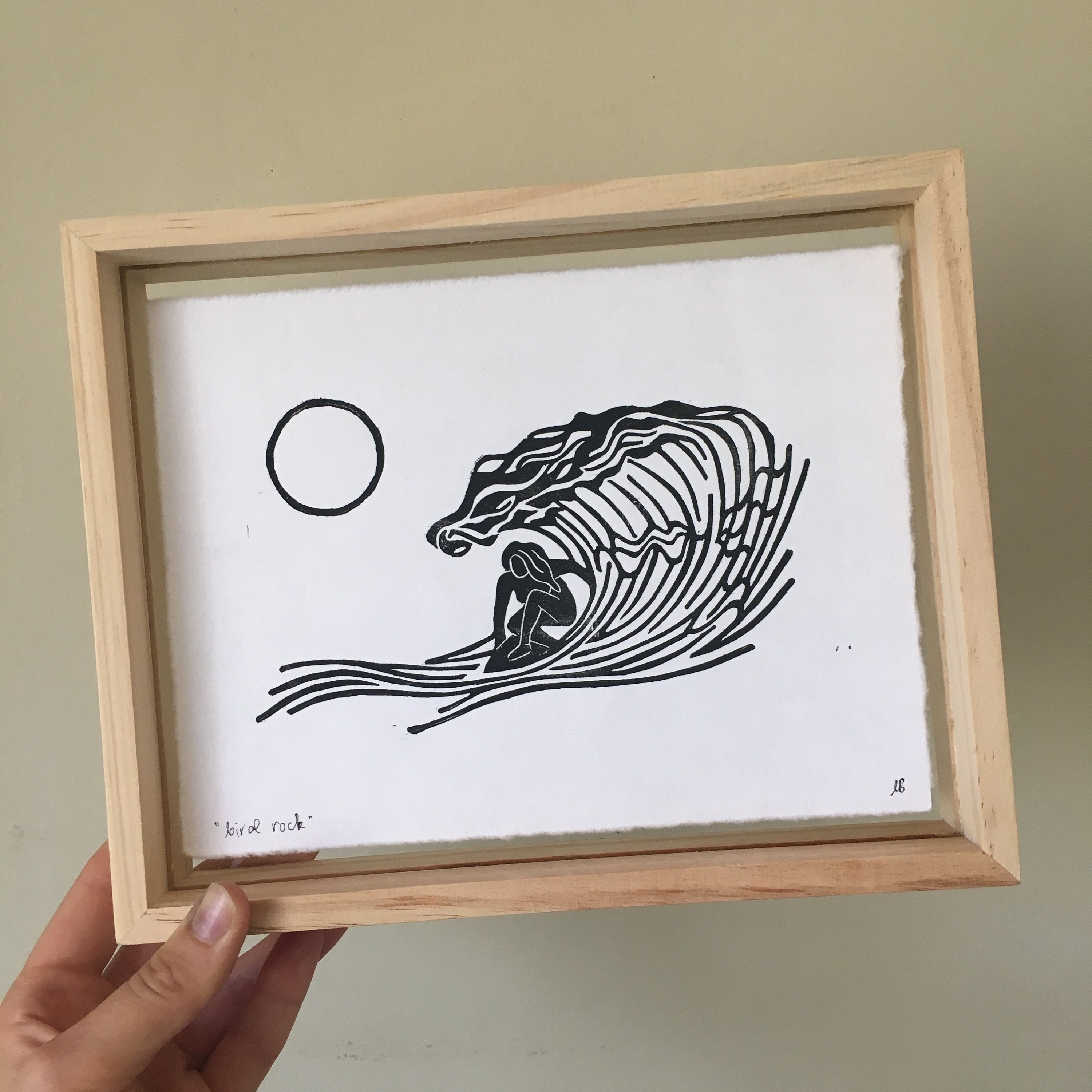 Bird Rock Linocut Lino Print Surf Surfer Girl Wave - Etsy