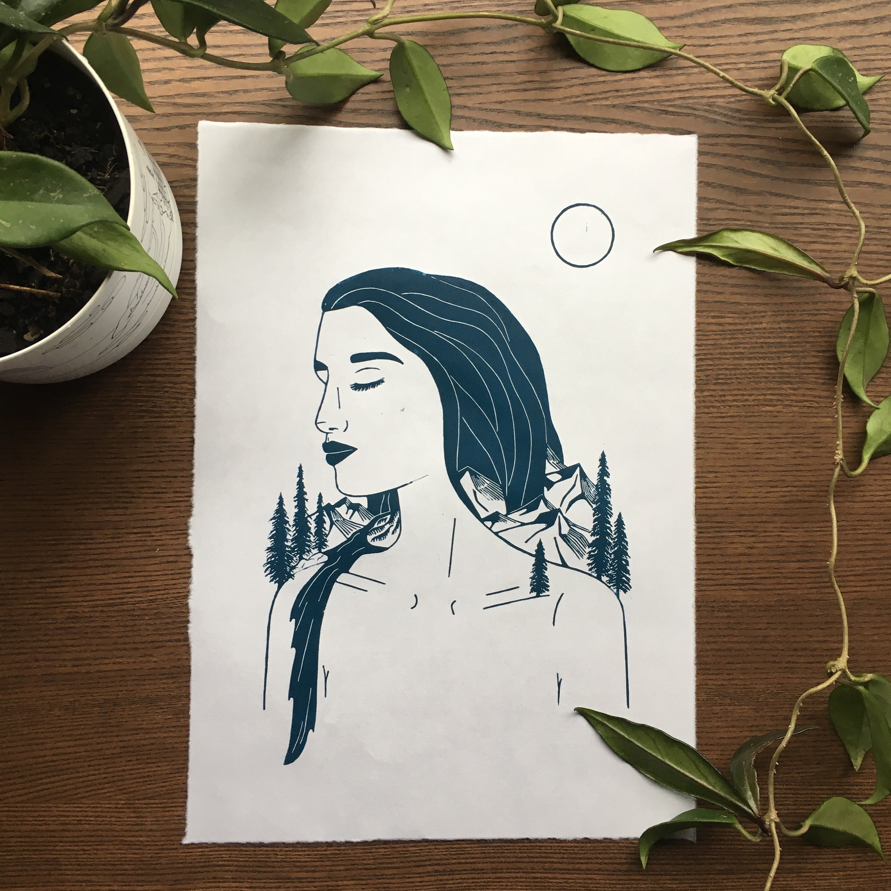 Those Mountains Linocut Portrait Lino Print Wall Art Home Decor ...