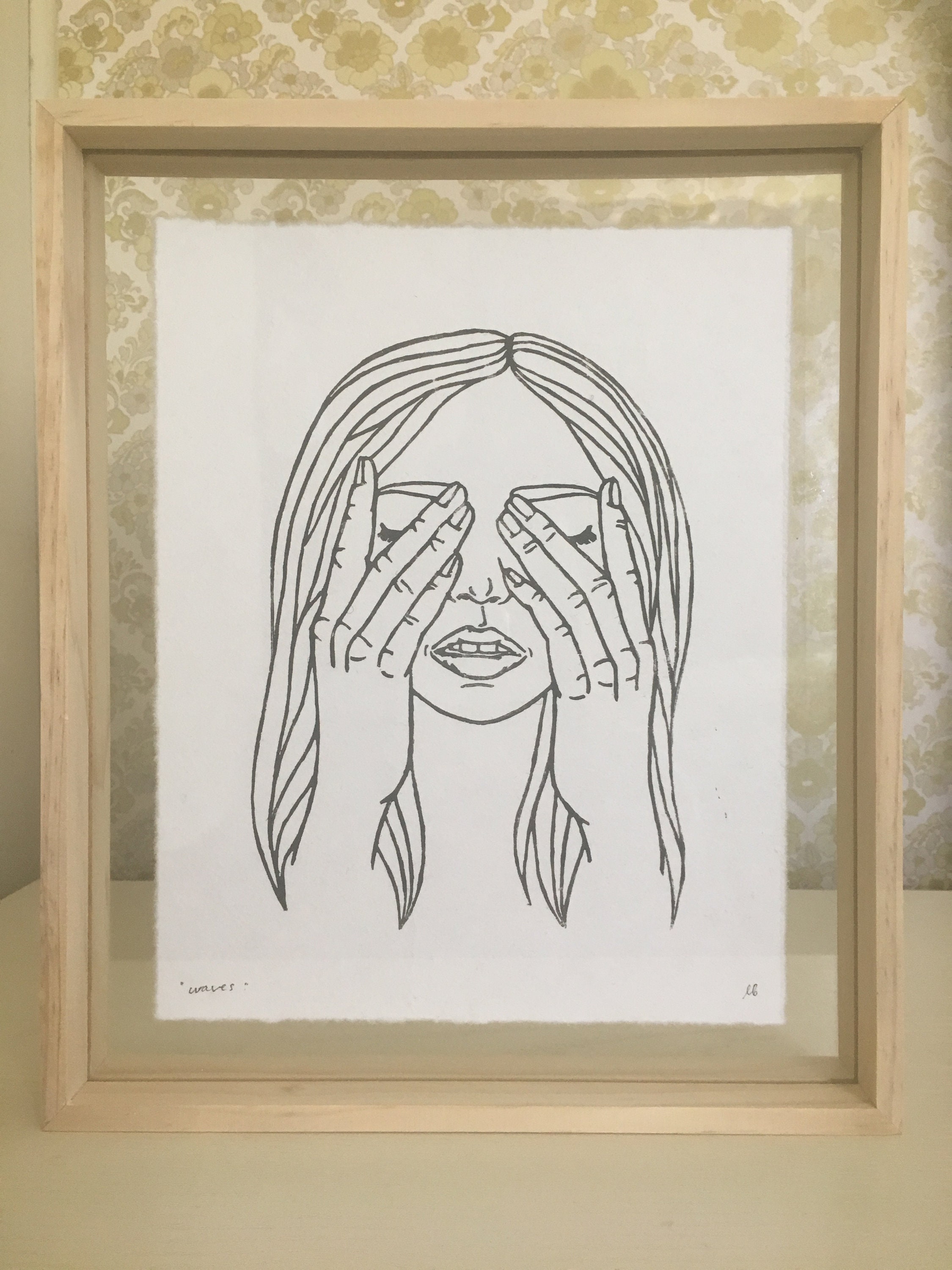 Waves Lino Print Portrait Linocut Woman Emotion Wall - Etsy