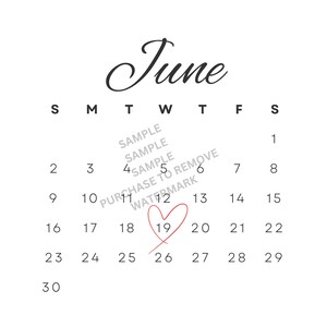 JUNE 2024 Calendar for Cake Topper Heart or Circle or Square Cake Burn ...